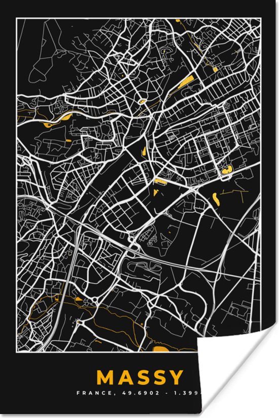 Poster Massy - Plattegrond - Frankrijk - Kaart - Stadskaart - 40x60 cm ...