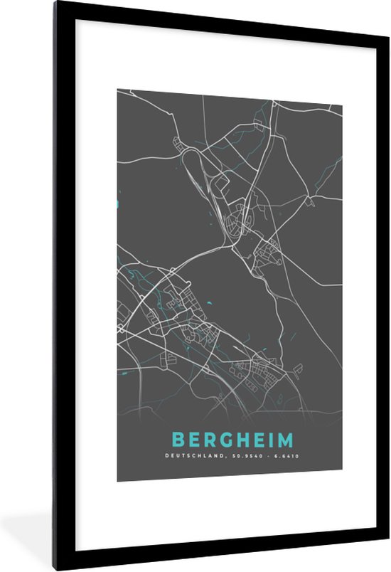 Fotolijst incl. Poster - Duitsland – Blauw – Bergheim – Stadskaart ...