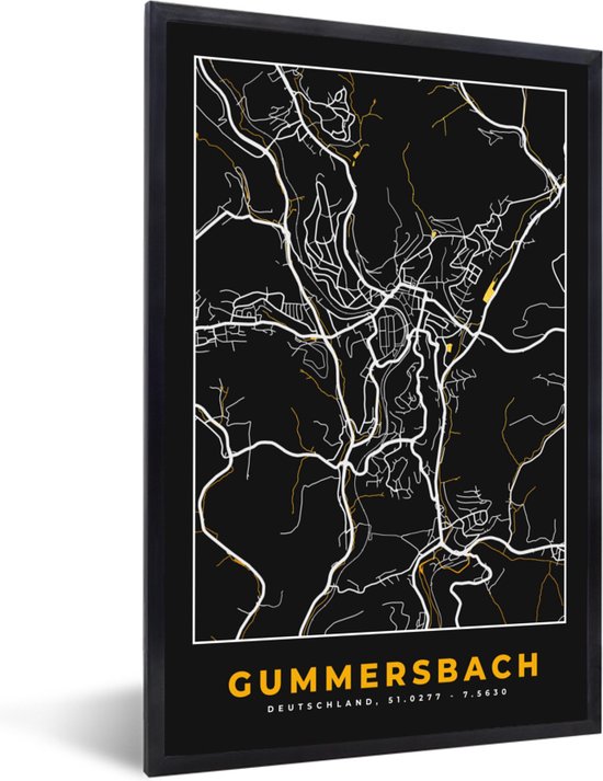 Fotolijst incl. Poster - Gummersbach – Stadskaart – Gold – Plattegrond ...