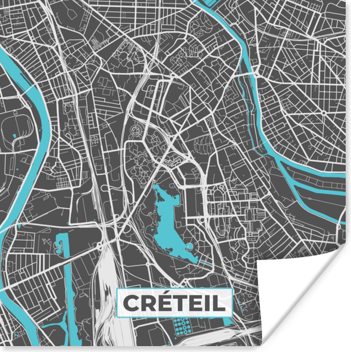 Poster Créteil - Plattegrond - Kaart - Stadskaart - Frankrijk - 30x30 ...