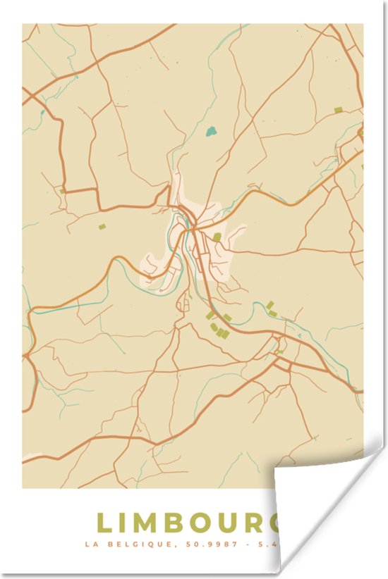 Poster Kaart - Plattegrond - Stadskaart - Limbourg - België - 20x30 cm ...