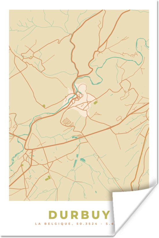 Affiche Durbuy - België - Carte - Carte - Plan de la ville - 20x30 cm | bol