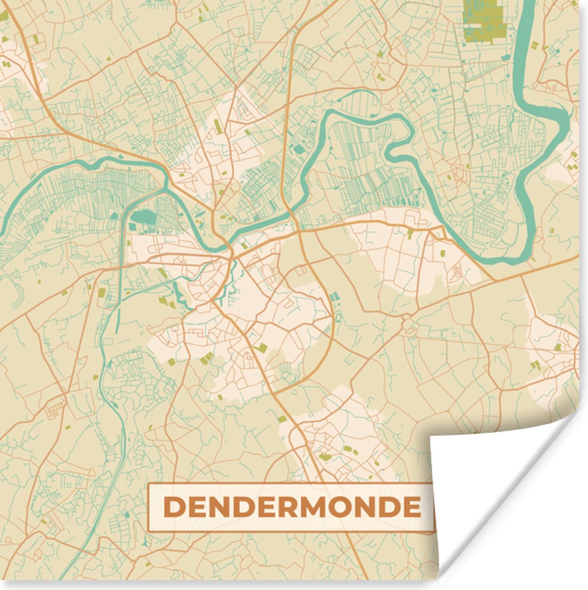 Poster Dendermonde - Plattegrond - Kaart - Vintage - Stadskaart - 50x50 ...