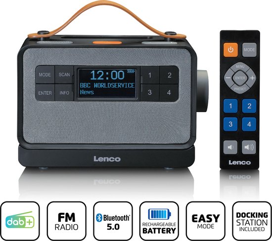 Lenco PDR-065BK - Draagbare DAB Radio - FM, DAB+, Bluetooth® en AUX - EASY-functie... | bol
