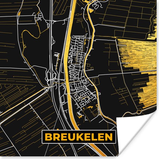 Poster Stadskaart - Kaart - Breukelen - Black en gold - Plattegrond ...