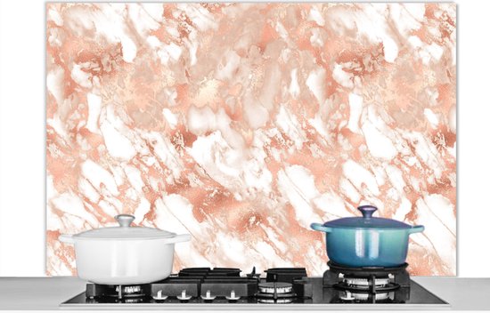 Spatscherm keuken - Rose goud - Marmerlook - Luxe - Wit - Marmer print ...