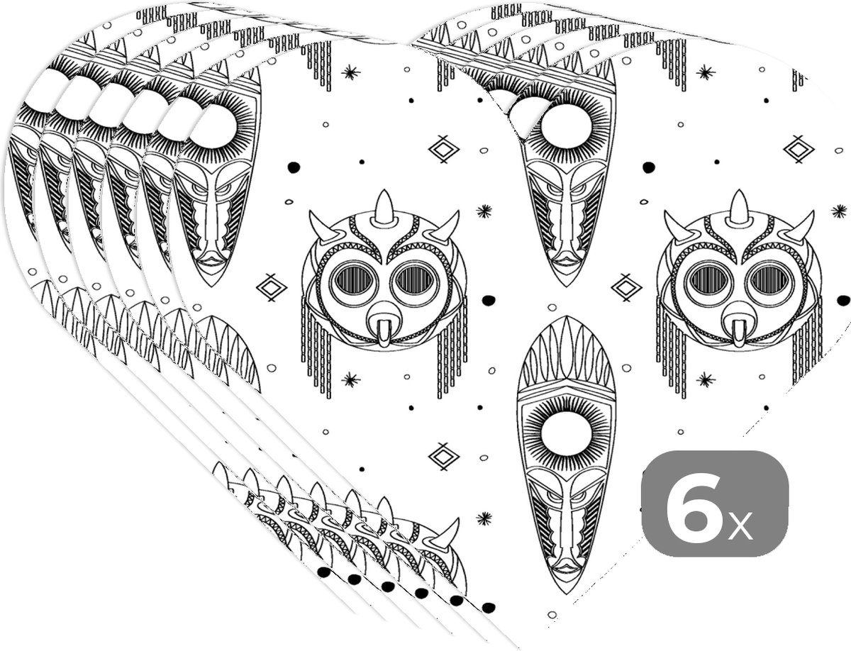 Onderleggers - Placemats - Placemats hartje - Maya - Maskers - Zwart ...