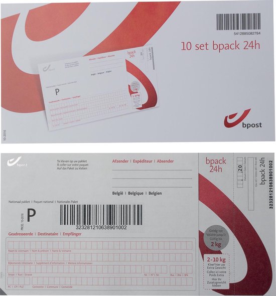 BPost frankeeretiketten voor pakjes tot 2 kg, pak van 10 stuks | bol.com