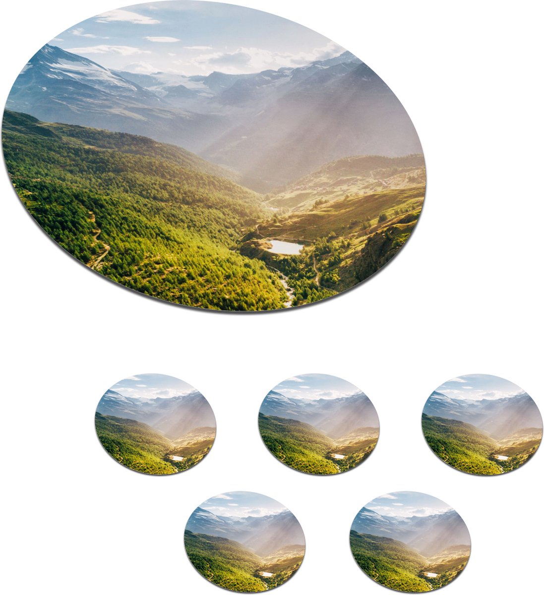 Onderzetters voor glazen - Rond - Bergen - Planten - Landschap - 10x10 ...