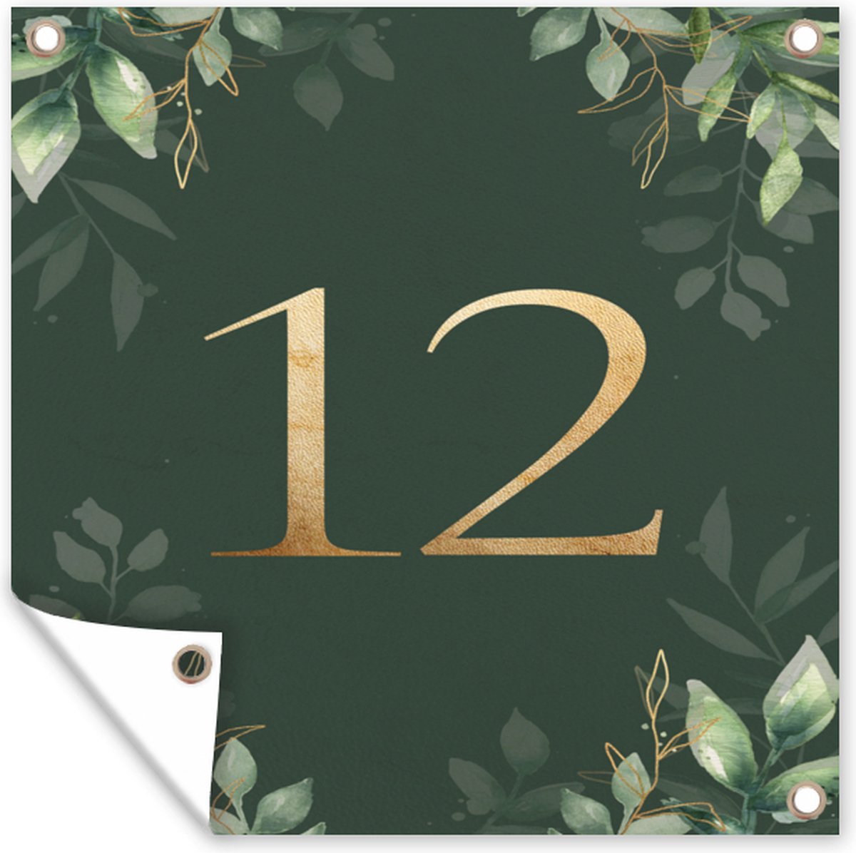 Tuindoek Nummer 12 - Getallen - Gold - Blad - Botanisch - 100x100 cm ...