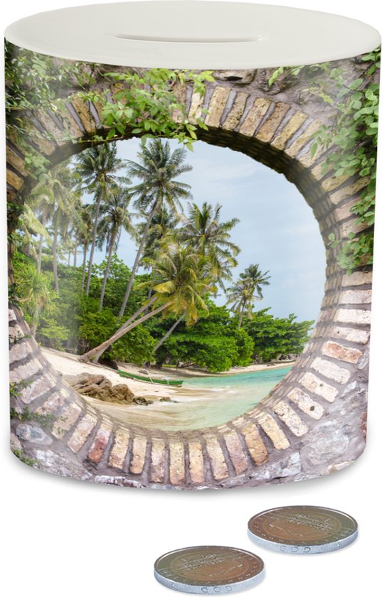 Spaarpot - Spaarblik - Palmbomen - Tropisch - Doorkijk - Strand ...
