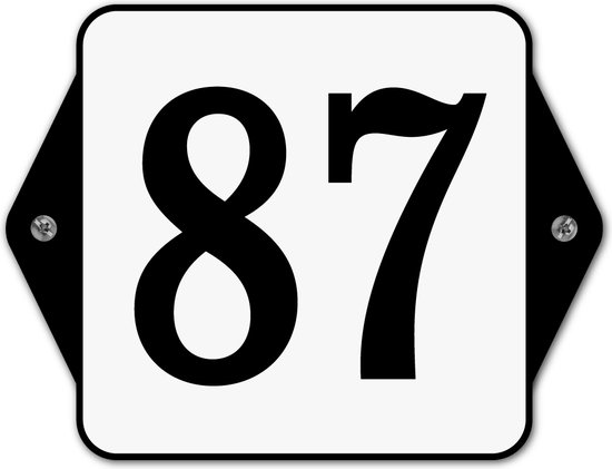 Huisnummerbord klassiek - huisnummer 87 - 16 x 12 cm - wit - schroeven ...