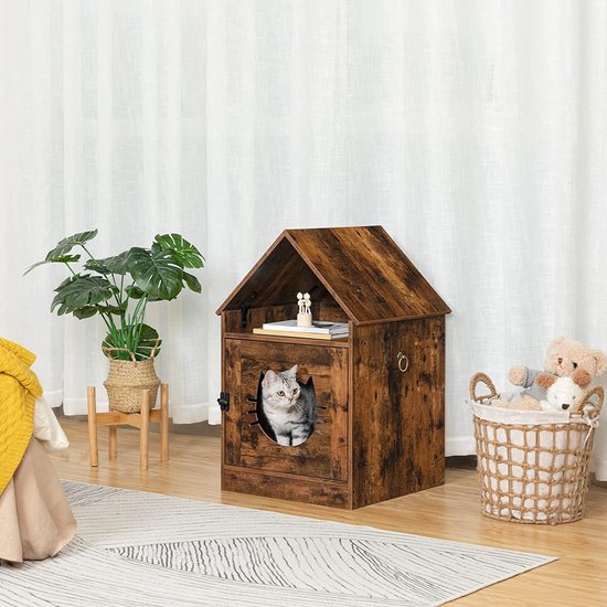 Premium Kattenhuis - Luxe Kattenbak - Met Deur en Gat - Dierenhuis ...