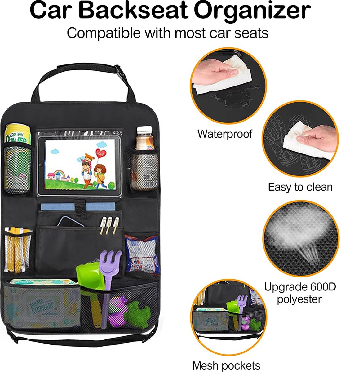 BOTC Autostoel Organizer met Klittenband - luxe & stevige autostoel ...