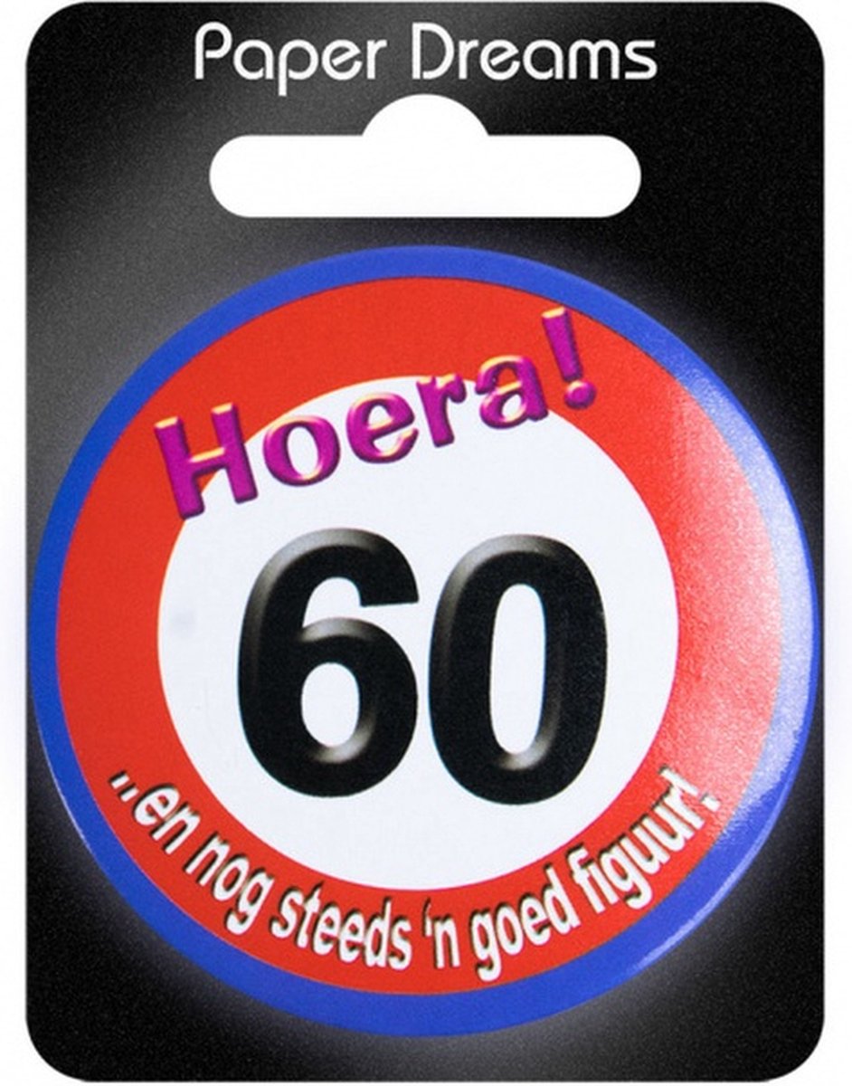 button Hoera! 60 5,5 cm staal rood/wit | bol.com