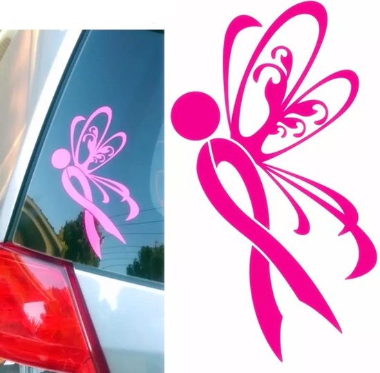 GoedeDoelen.Shop | Auto Sticker Pink Ribbon Vlinder | Autosticker ...