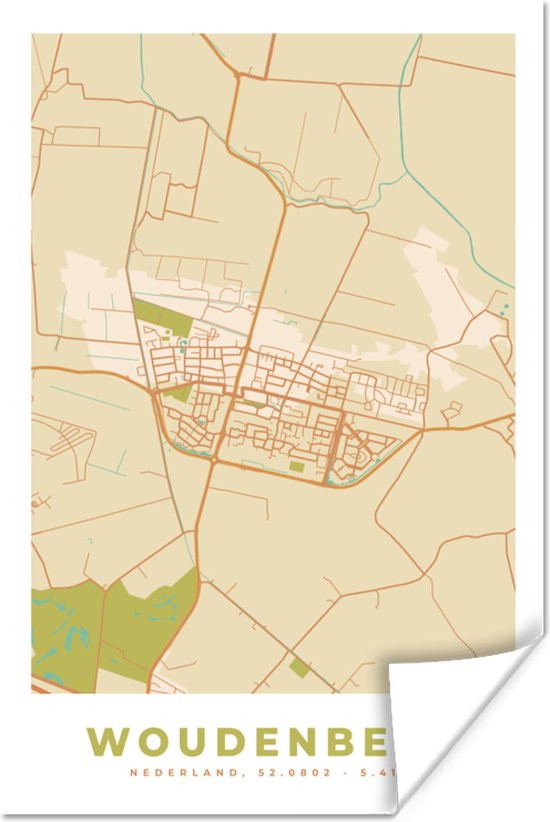 Poster Kaart - Plattegrond - Woudenberg - Stadskaart - 80x120 cm | bol