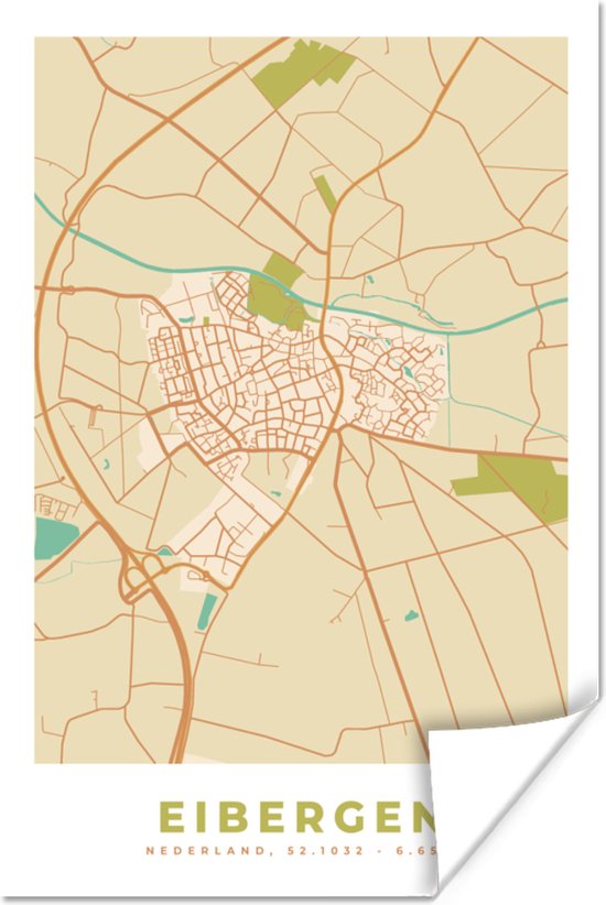 Poster Eibergen - Kaart - Plattegrond - Stadskaart - 60x90 cm | bol