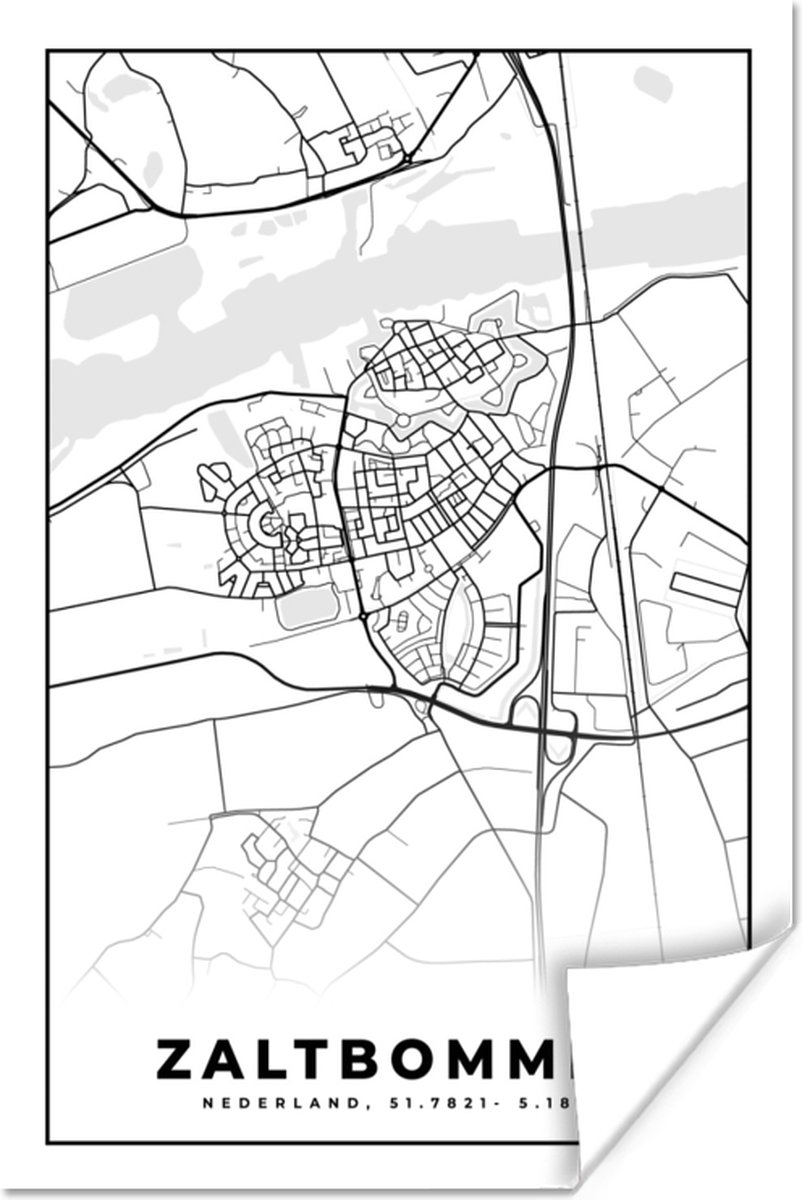 Poster Zaltbommel - Plattegrond - Kaart - Stadskaart - 80x120 cm | bol.com