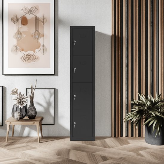 Metalen lockerkast 4 deuren, lockerkast met sleutel, zwart, 165 x 33 x ...
