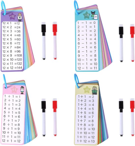 4-Pack/60pcs Multi Math Flashcards, Includes 8 Highlighters and 4 Ring ...