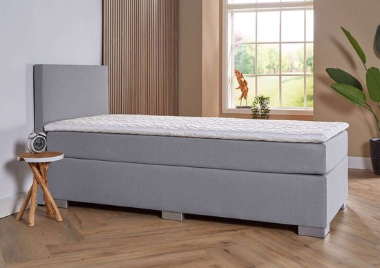 1-Persoons boxspring Cannes - 90 x 200 cm - Grijs - met gratis topper en 2 gratis kussens! | bol