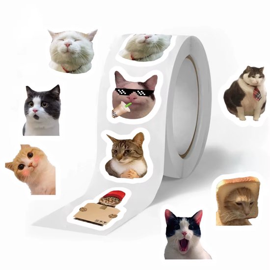 Grappige Kattenstickers op Rol – 500 Stuks | Katten Memes & Cute Stickers |... | bol