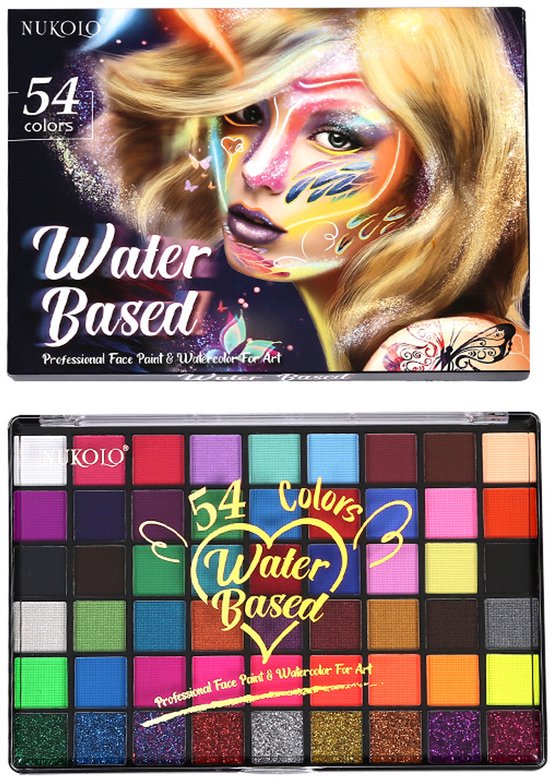 54 kleuren kindergezichtsverfset - Schminken - Gezichtsverf op waterbasis met 10... | bol