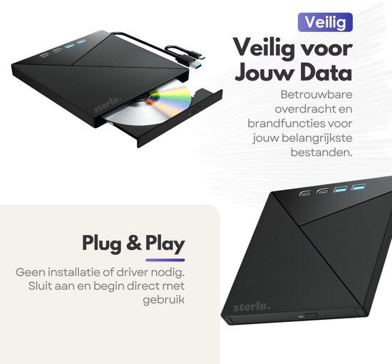 5in1 Externe CD DVD Speler en Brander – Compact, Plug & Play, USB-C ...