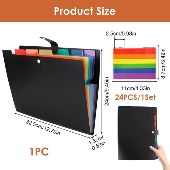 A4 uitvouwbare map met 7 vakken, documentenmap, dossiermap, kleurrijk ...