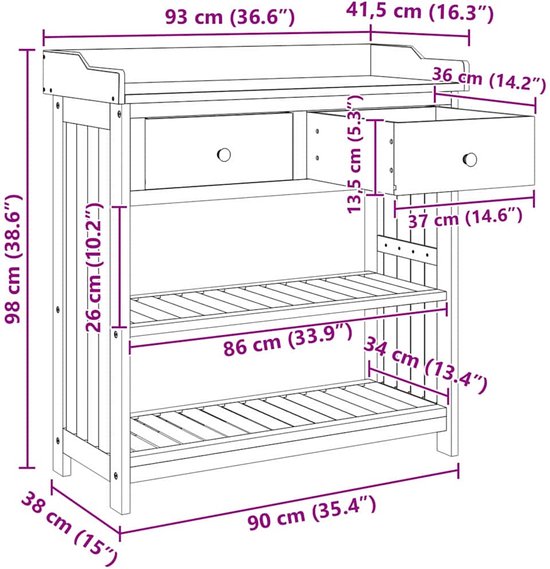 vidaXL - Tuinkast - met - lade - met - plank - met - opslag - Bruin ...