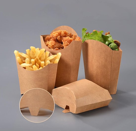 Frietmandjes Kraftpapier - 50 stuks snackcontainer voor frites en ...