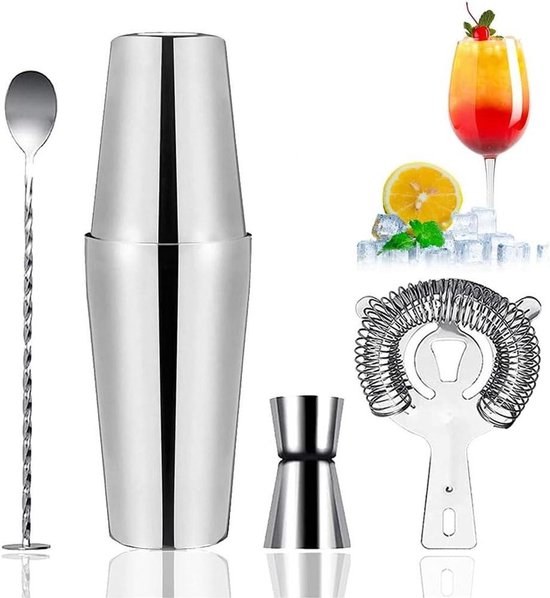 5-delige cocktailshaker set - RVS cocktailmixing accessoires - Boston ...