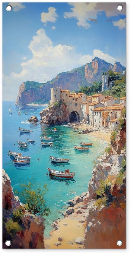 Tuinposter 40x80 cm - Tuindecoratie Kustdorp - Schilderij - Rotsen ...