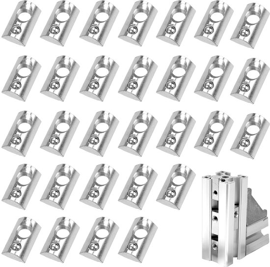 Pack van 30 Slotted Nuts M8 - RVS T-Groove Nuts M8 - 40 Nuts met Bal ...