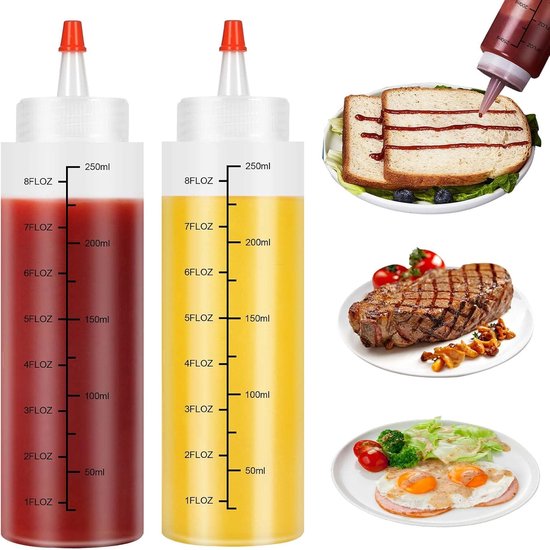 2 stuks knijpflessen - 250 ml fles voor knijpen met doppen ...
