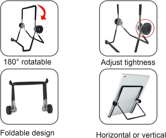 Verstelbare Metalen Tablet Houder Bureau Standaard 7-12 Inch - Zwart | bol