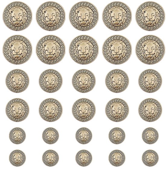 Ronde Kleding Knopen Set - 30 Stuks - Vintage Leeuwenkop - Geschikt ...