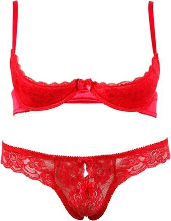Verleidelijke Open Cup BH met Slipje - 85 B/L - Cottelli Collection - Rood - BH-Sets | bol.com