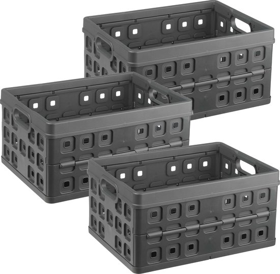 Sunware Vouwkrat - 3x - antraciet - kunststof - 49 x 36 x 24,5 cm - 32L ...