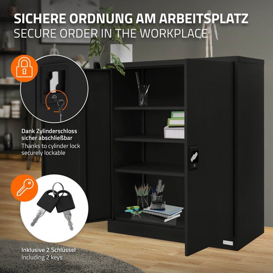 Afsluitbare archiefkast 90x40x109 cm zwart staal ML design | bol