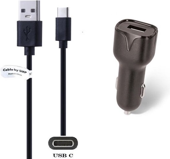 OneOne auto oplader + 0,25m standaard USB C kabel. 2.1A autolader ...