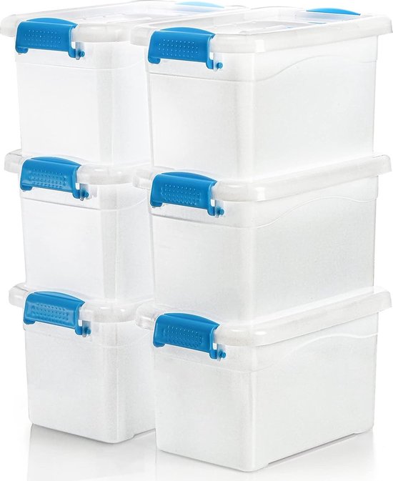 Set van 6 plastic opbergdozen, plastic opbergdoos van 6 liter met ...