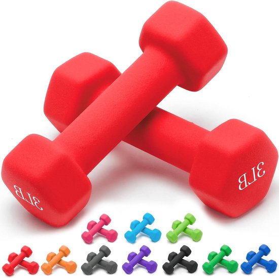 Uniseks set van 2 neopreen halters handgewichten slip anti-rol rood 1.4 ...