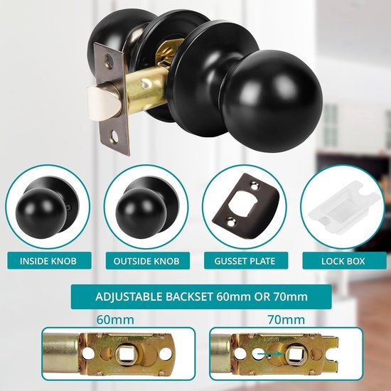 Deurslot, rond, sleutel, set van 5 stuks, roestvrij stalen deurknopset ...