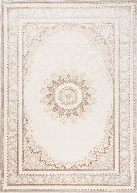 Tapiso Hera Vloerkleed Beige Licht Woonkamer Oosters Frame Tapijt Maat ...