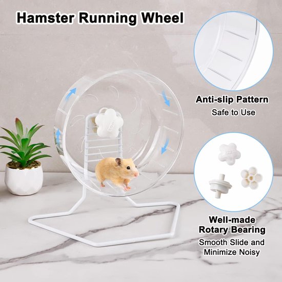 Transparante hamsterloopfiets met metalen standaard stille spinner hamsterwiel - Kooi... | bol