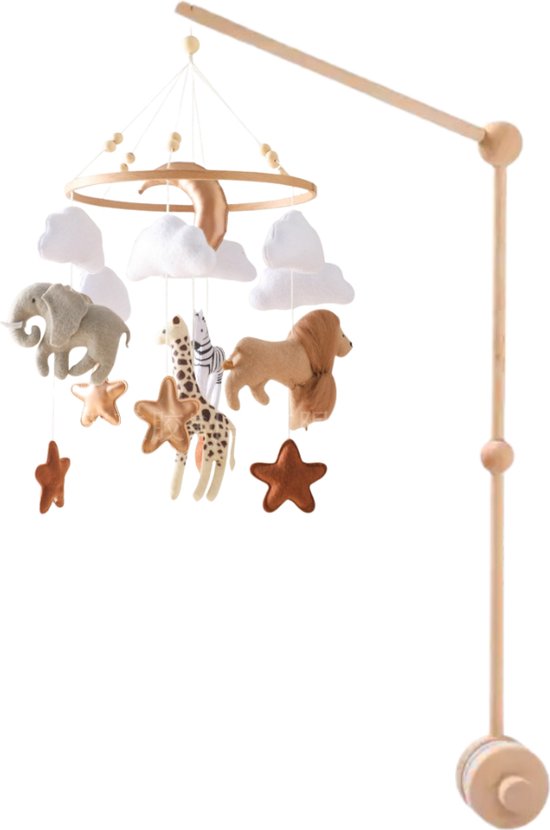 Joymaxx® Boxmobiel met Houten Mobiel Houder - Safari Dieren - Duurzaam ...