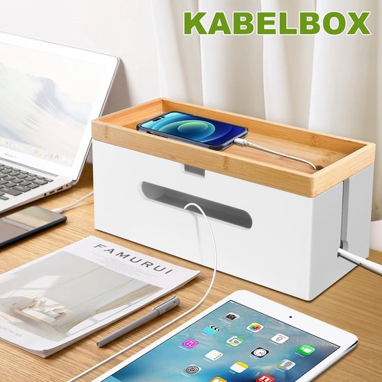Kabelbox van duurzaam bamboe om kabels te verbergen - witte kabelmanagementbox met... | bol