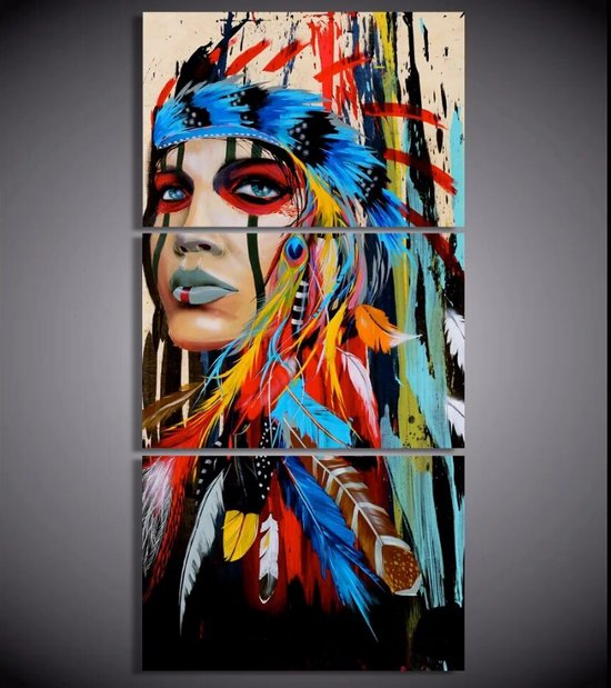 Allernieuwste.nl® Canvas Schilderij 3-luik Grafitti Indiaans Meisje - Woonkamer -... | bol